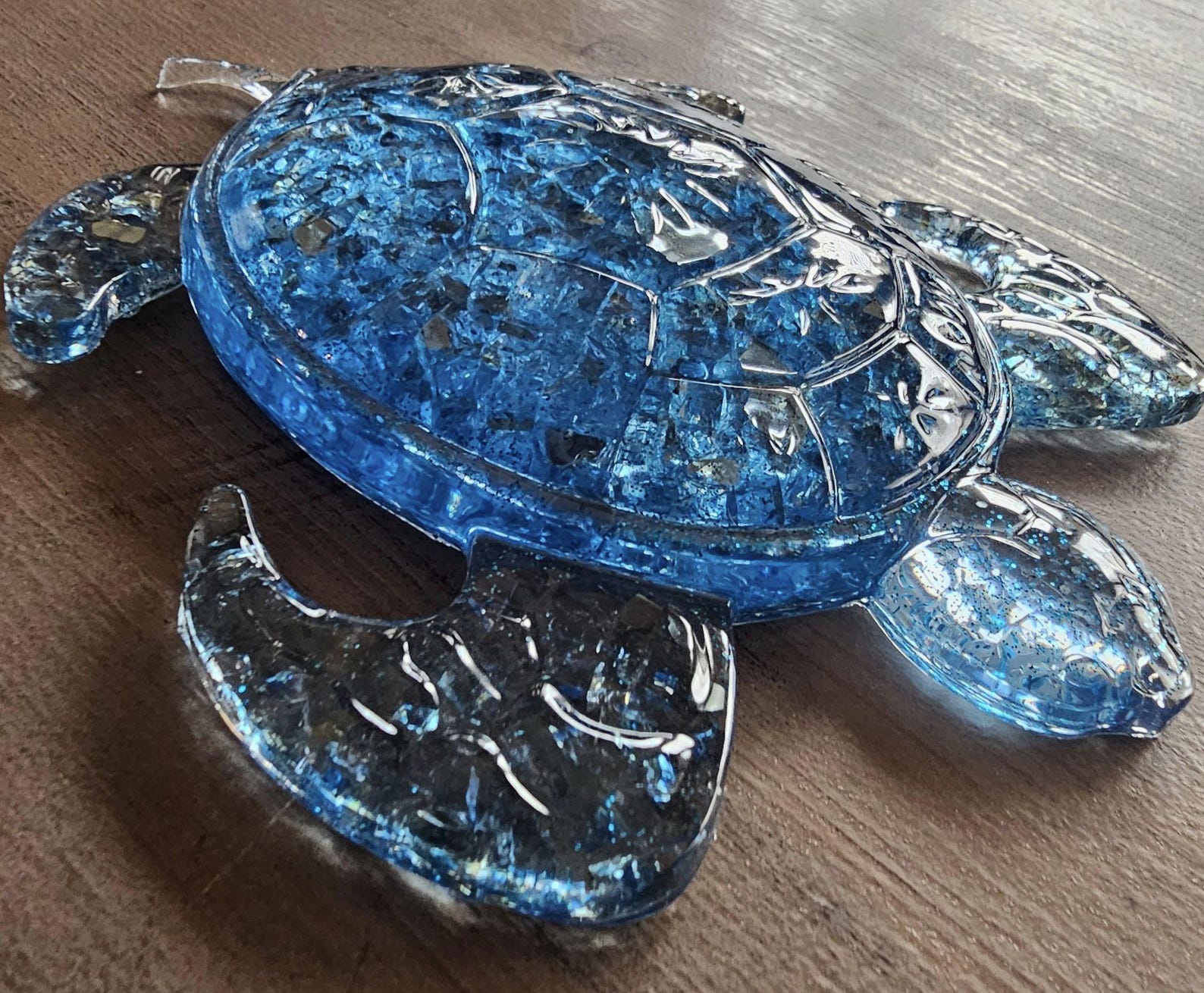 Crushed Glass Resin Sea Turtle: Blue Coastal Decor, Turtle Lover Gift ...