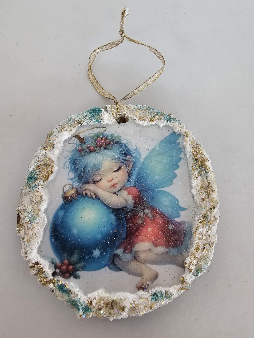Rustic Wood Slice Angel Ornament: Sparkle Resin Holiday Decor - Etsy