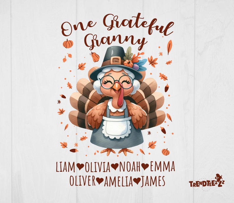 Custom One Grateful Granny for Grandma With Grandkids Name Thanksgiving ...