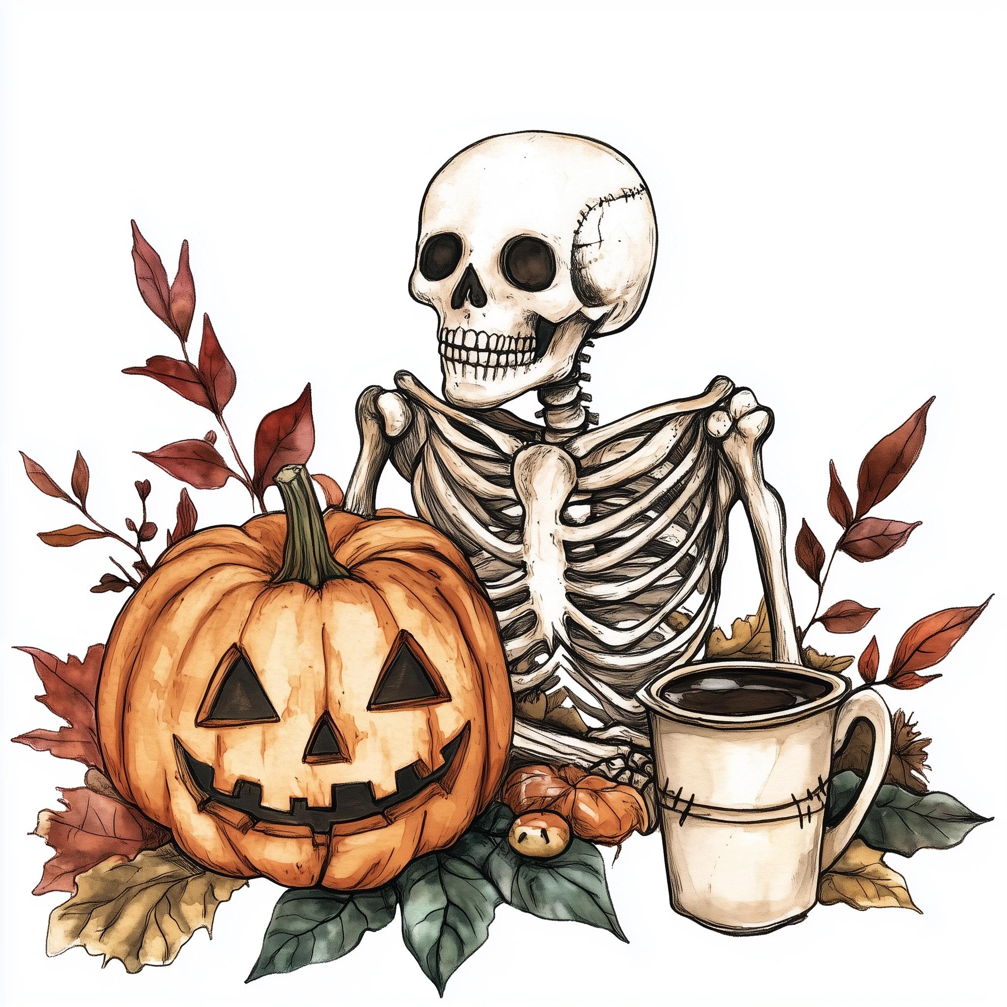 Vintage Skeleton Pumpkin Fall Clipart - Funny Halloween Pngs Fall Vibes ...