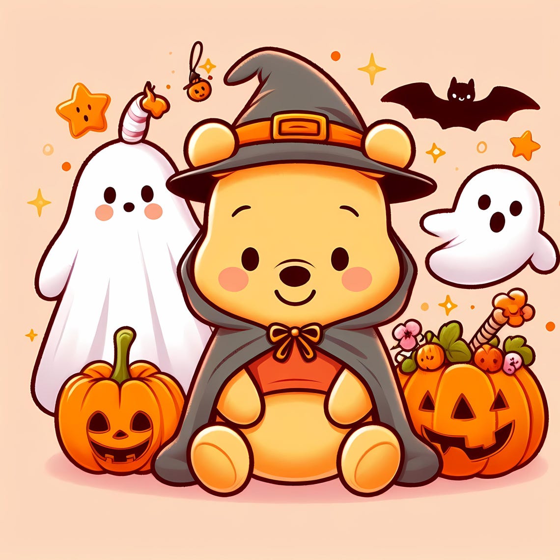 Cute Halloween Bear Digital Art | Ghost Pooh PNG | Adorable Halloween ...