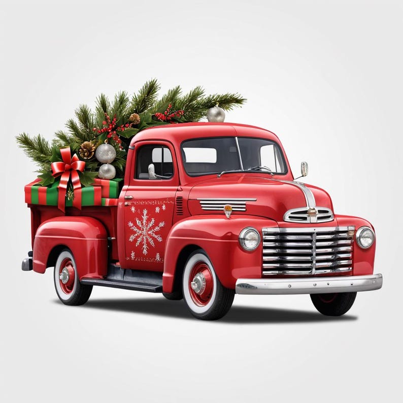 Vintage Christmas Truck Clipart Bundle Holiday PNG Graphics for ...