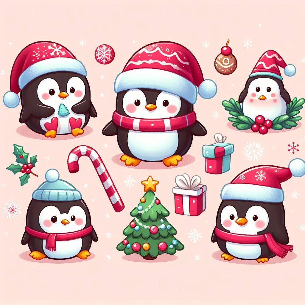 Christmas Penguin Clipart Bundle – 10+ Cute Holiday Illustrations ...