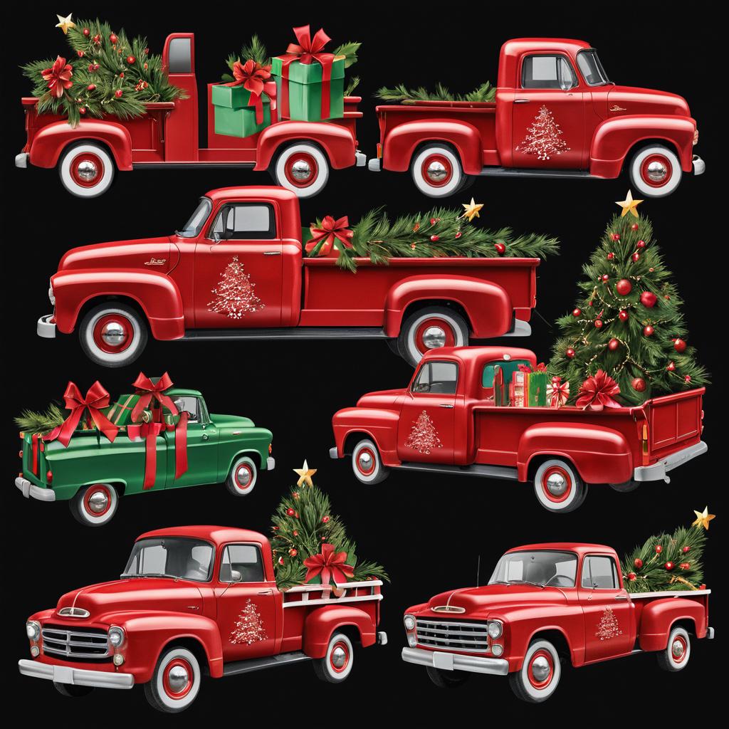 Vintage Christmas Truck Clipart Bundle Holiday PNG Graphics for ...