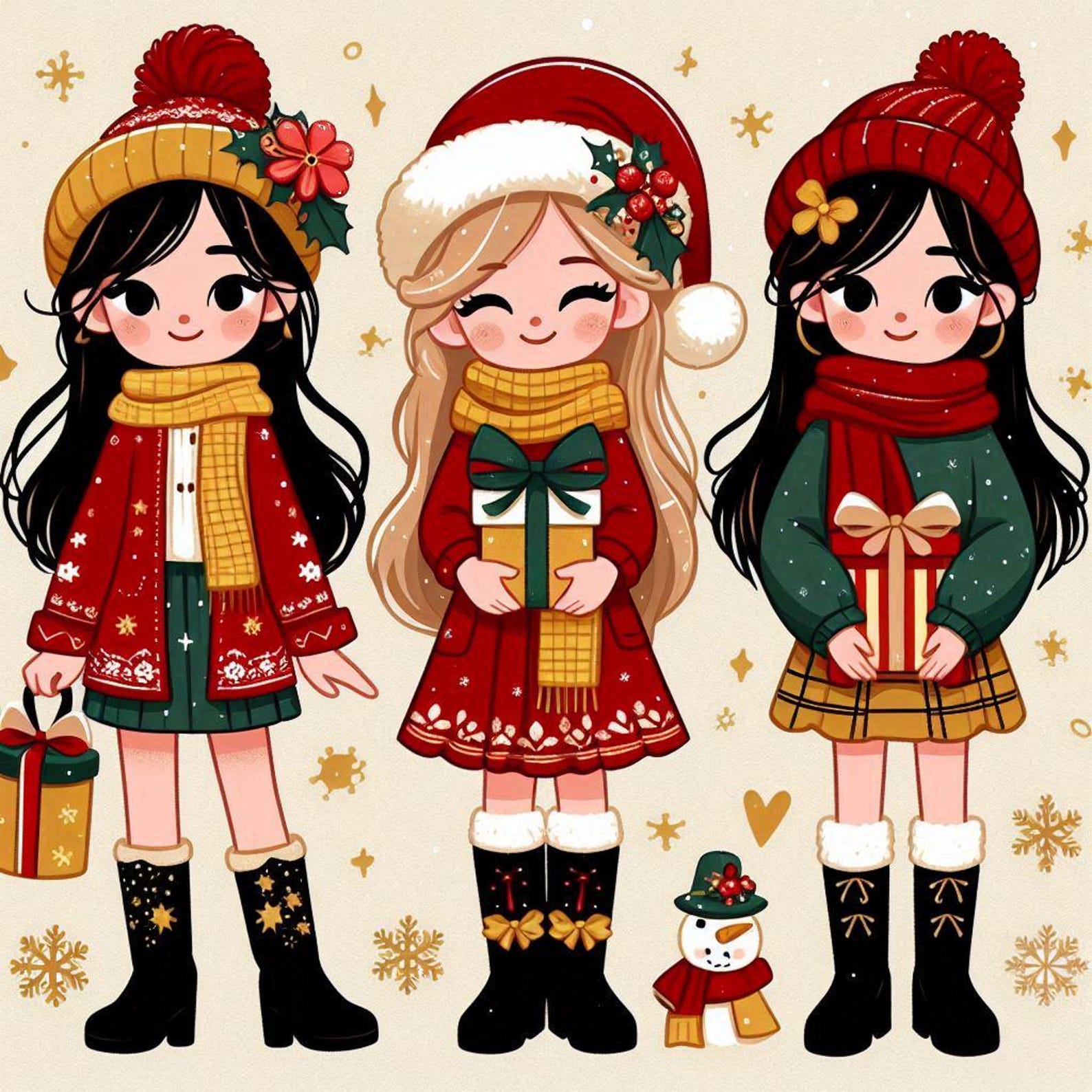 Christmas Girl Clipart | Personalized Best Friend Art | Festive Sisters ...