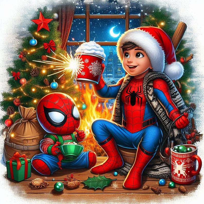 Spidey Christmas PNG, Superhero Coffee Art, Kid-friendly Xmas ...