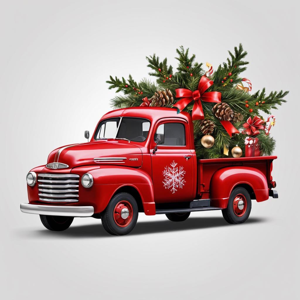 Vintage Christmas Truck Clipart Bundle Holiday PNG Graphics for ...