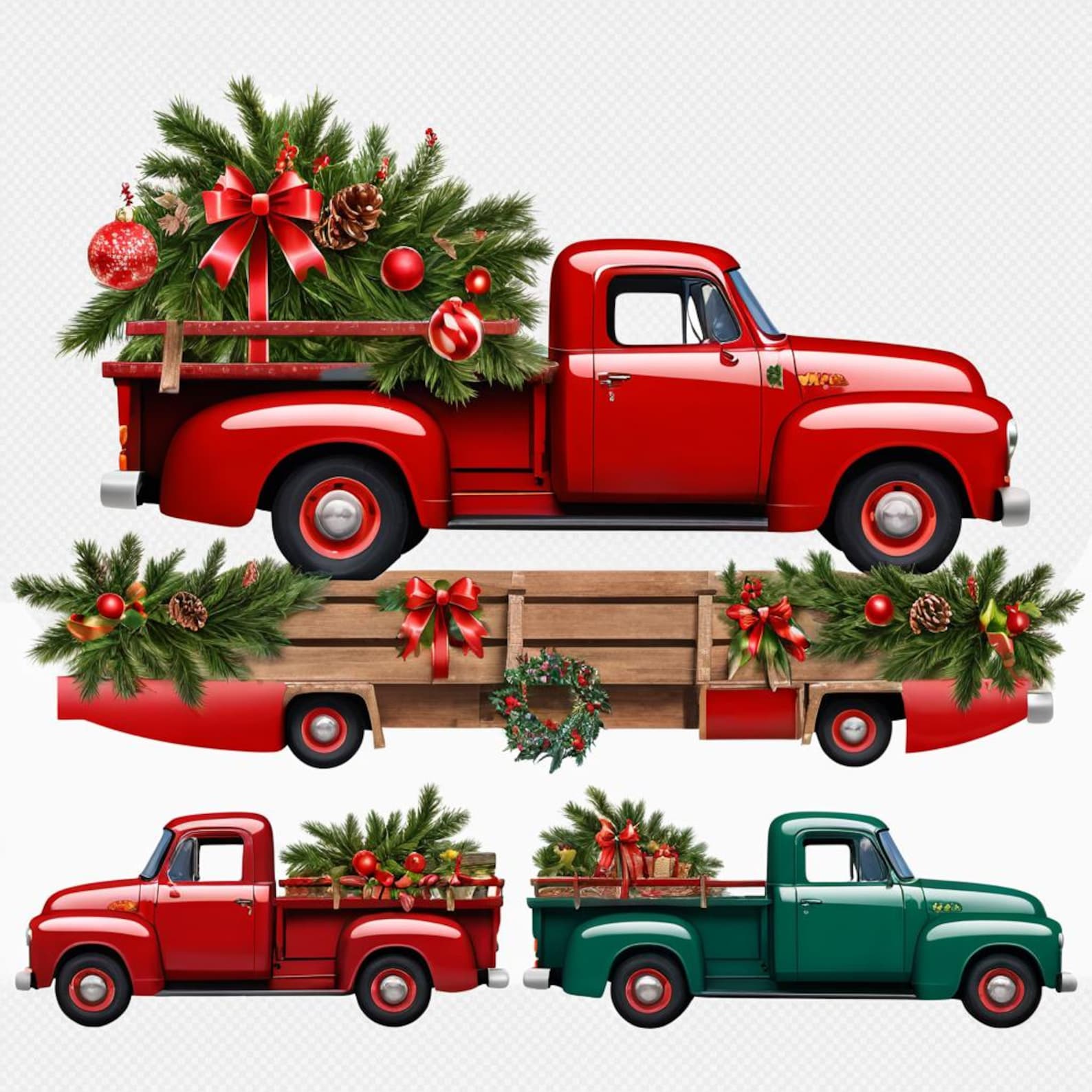 Vintage Christmas Truck Clipart Bundle Holiday PNG Graphics for ...