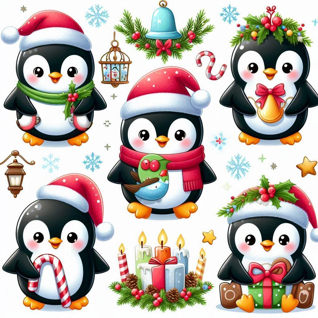 Christmas Penguin Clipart Bundle – 10+ Cute Holiday Illustrations ...