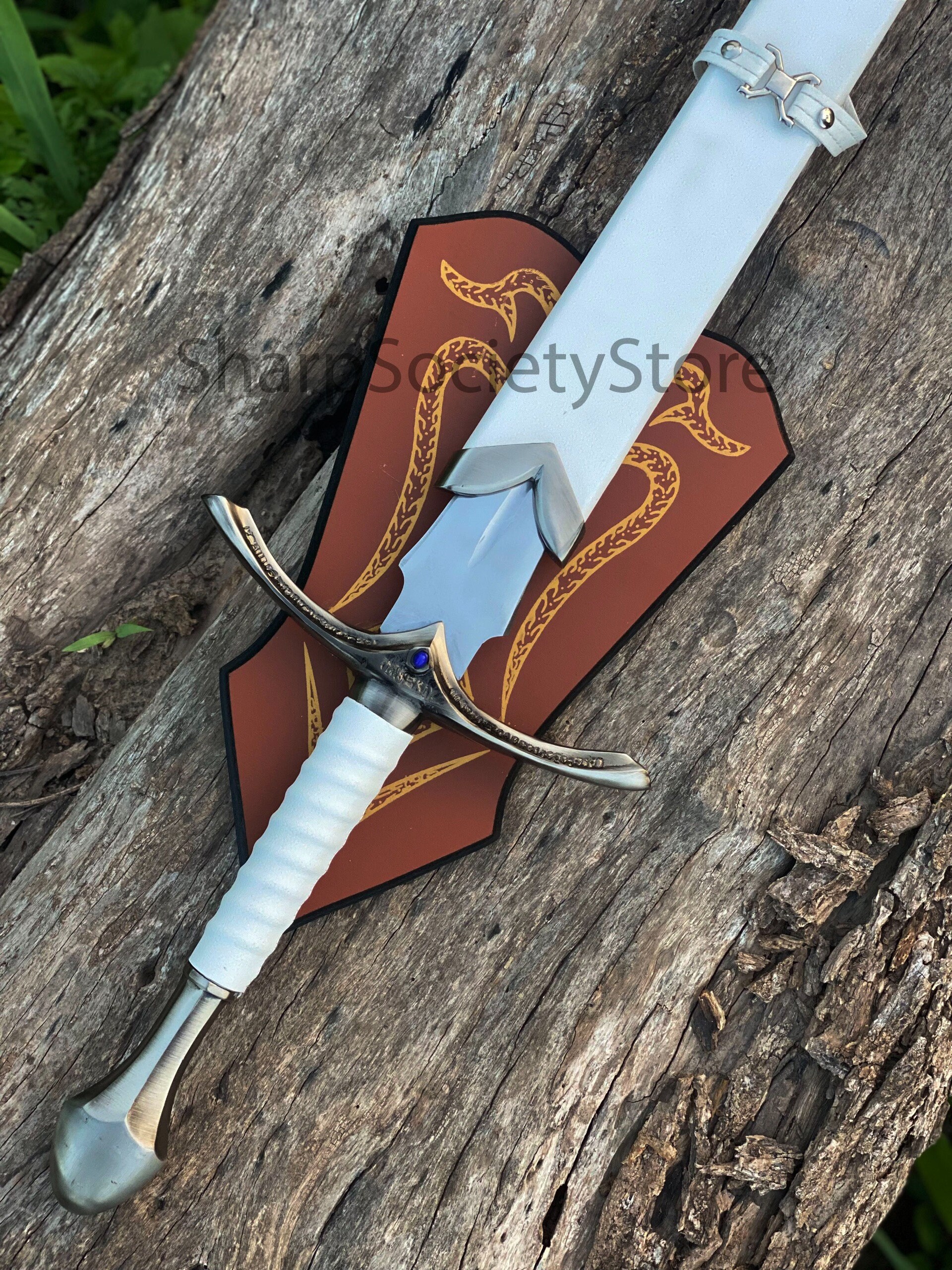 White Glamdring Medieval Replica Sword of Gandalf With Scabbard & Wall ...