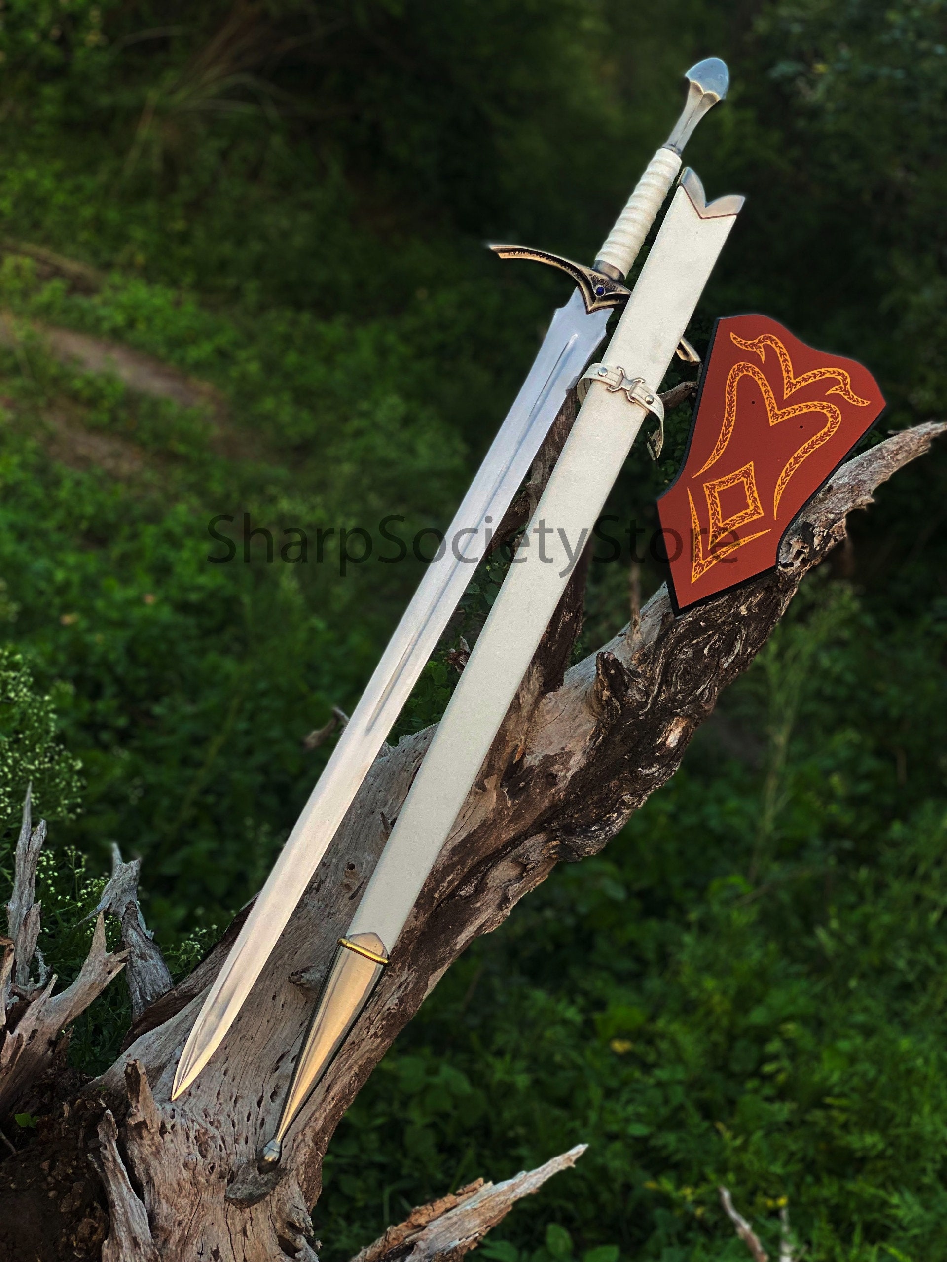 White Glamdring Medieval Replica Sword of Gandalf With Scabbard & Wall ...