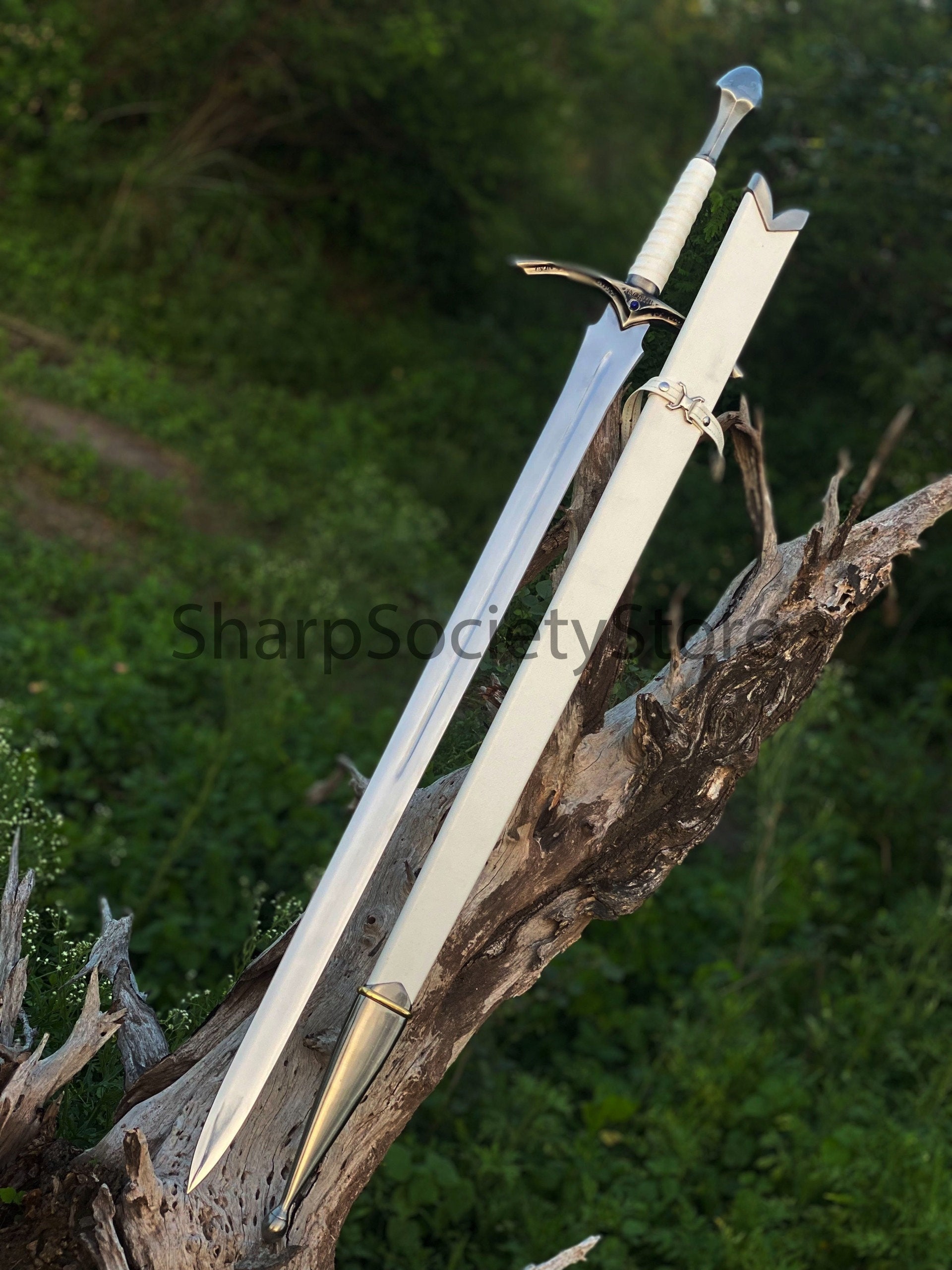 White Glamdring Medieval Replica Sword of Gandalf With Scabbard & Wall ...