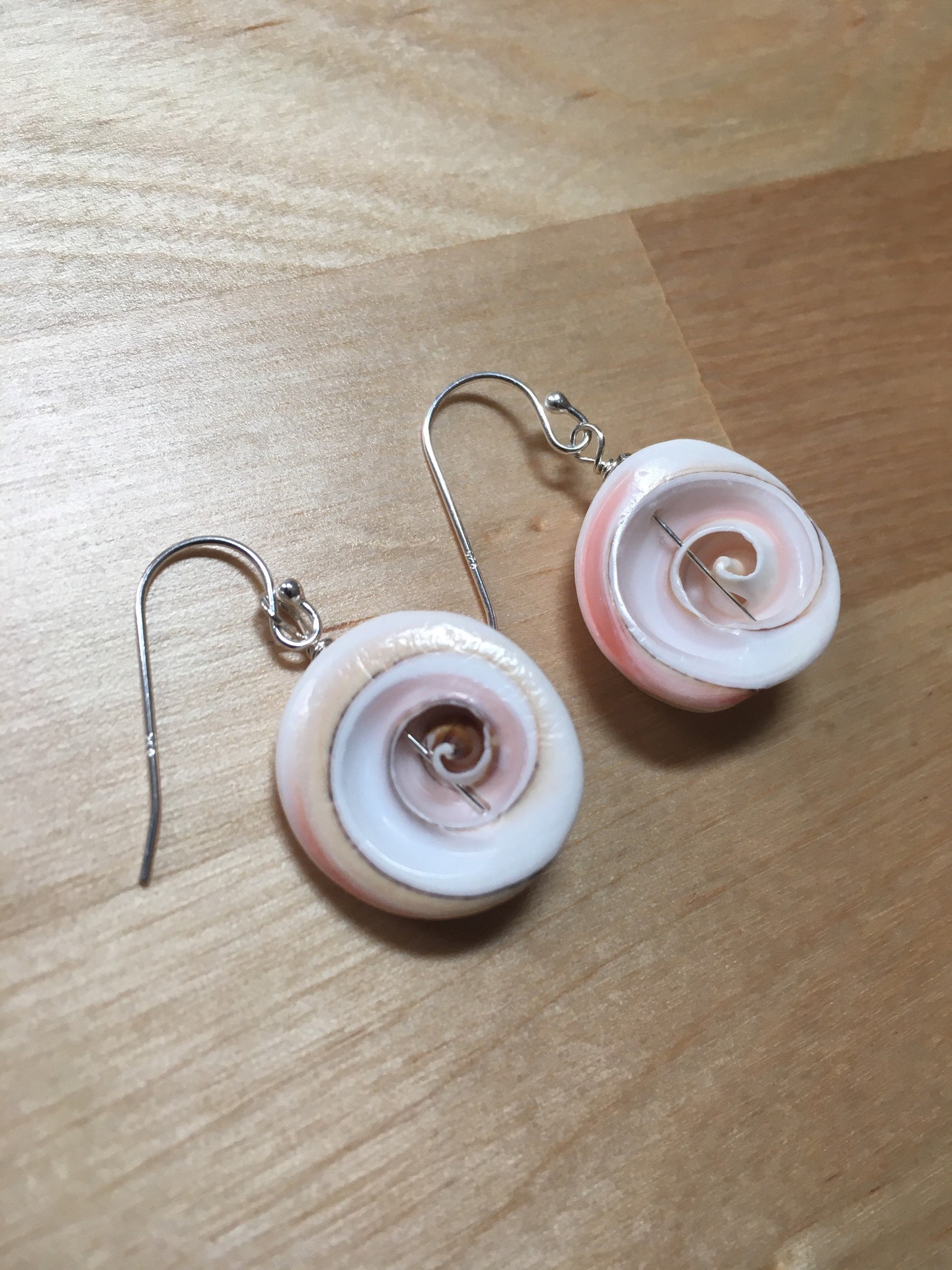 Conch Shell Earrings, Sterling Silver White Pale Pink Earrings, Natural ...