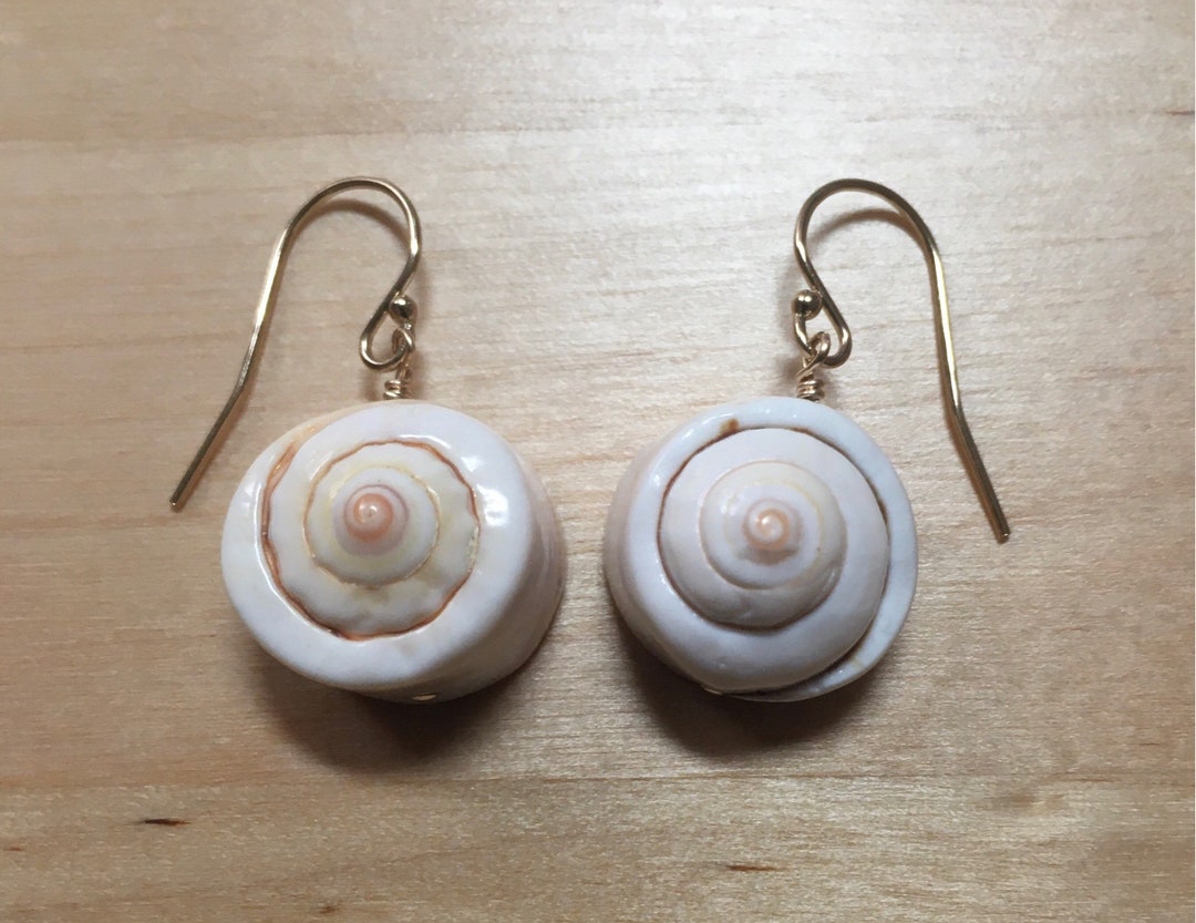 14K Gold Filled Conch Shell Earrings, Spiral Dangle Earrings - Etsy