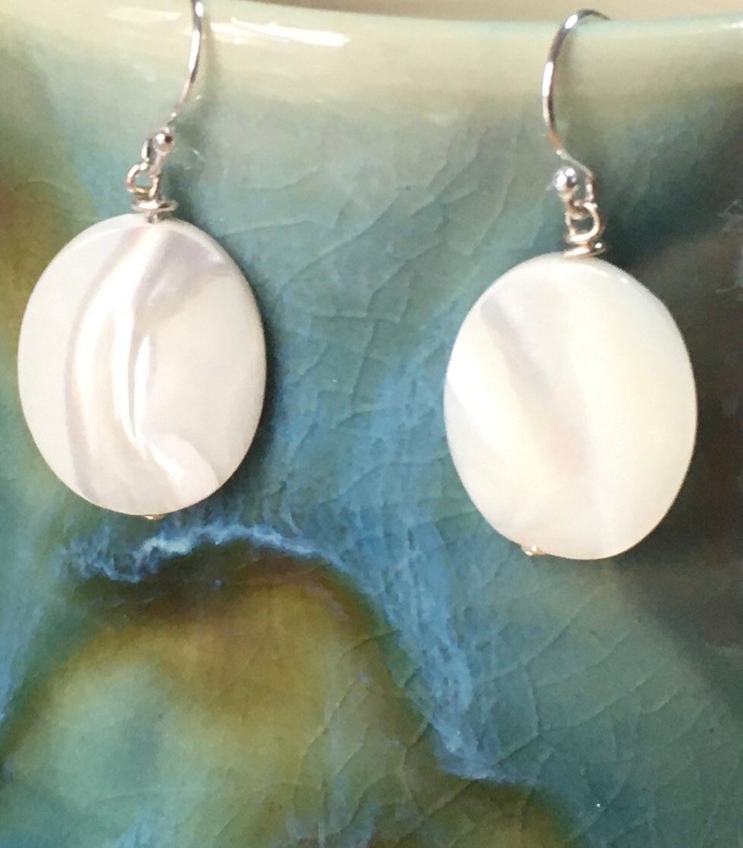 Made to Order Large Oval Mother of Pearl Shell Earrings, Sterling ...