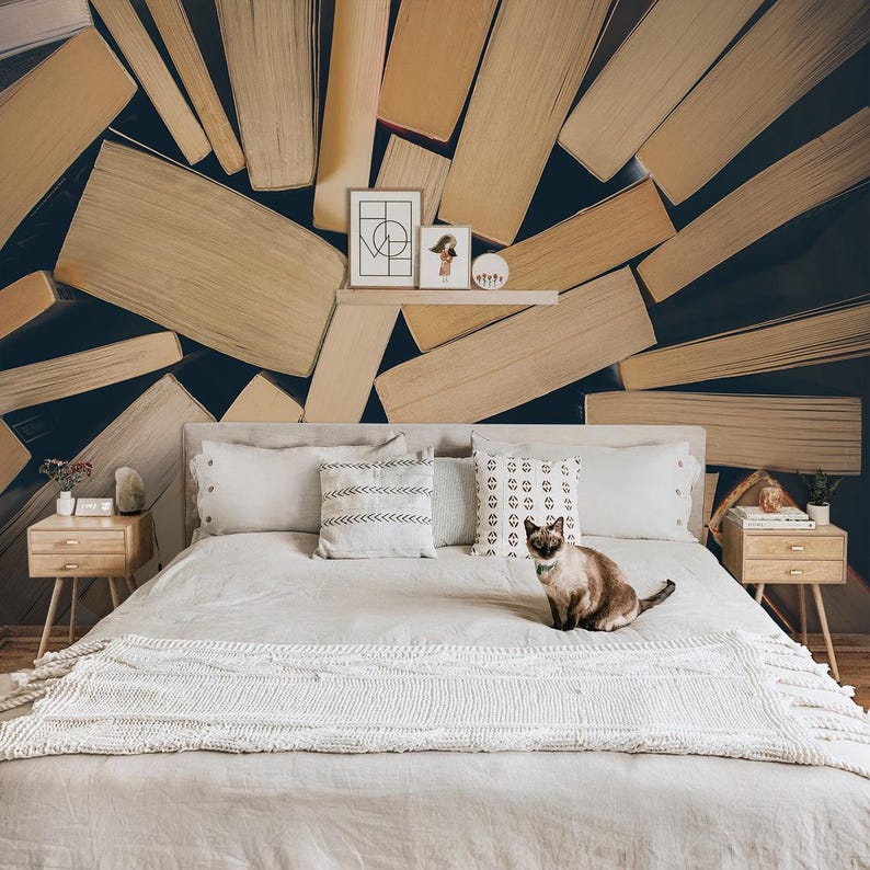 Vintage Old Book Pattern Wallpaper, Removable Peel and Stick Wall Mural ...