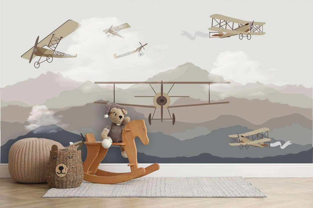 Plane Gliders Drawing Wallpaper, Removable Peel and Stick Wallpaper ...