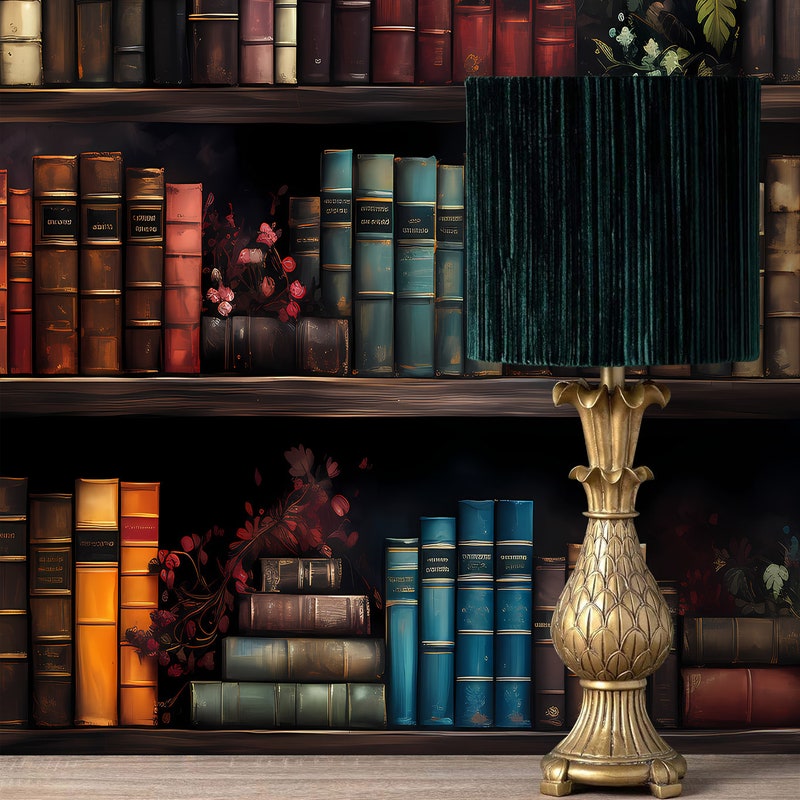 Bookshelf Wallpaper - Etsy