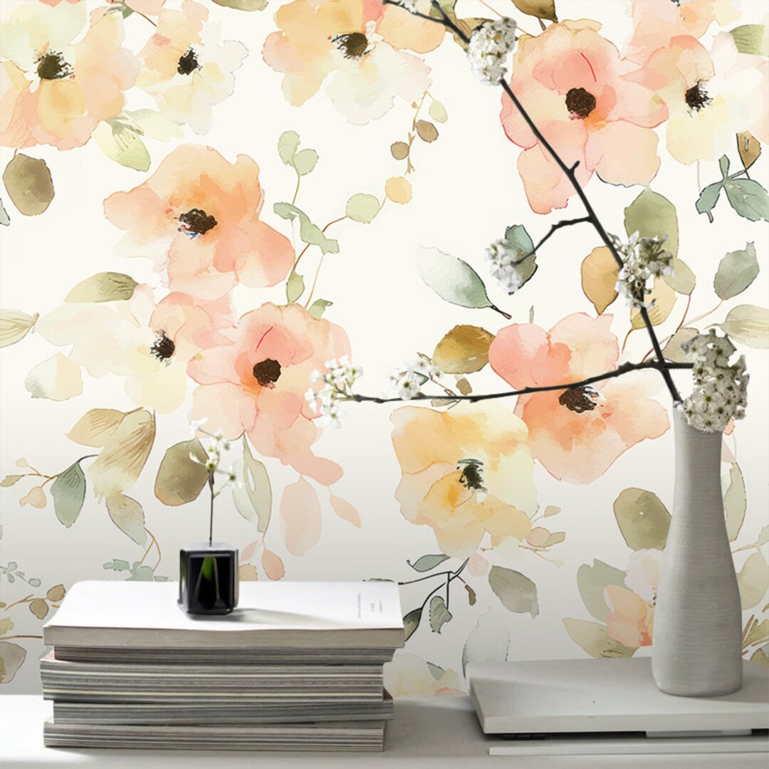 Soft Pastel Flower Pattern Wallpaper, Removable Peel and Stick ...