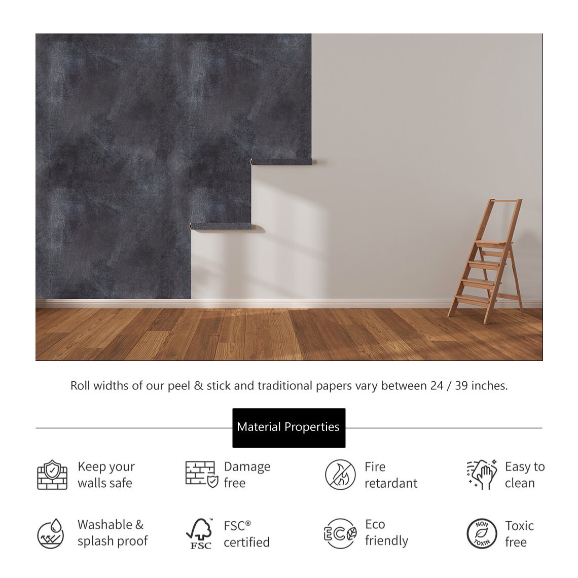 Dark Gray Realistic Stone Wallpaper, Removable Peel and Stick Wallpaper ...