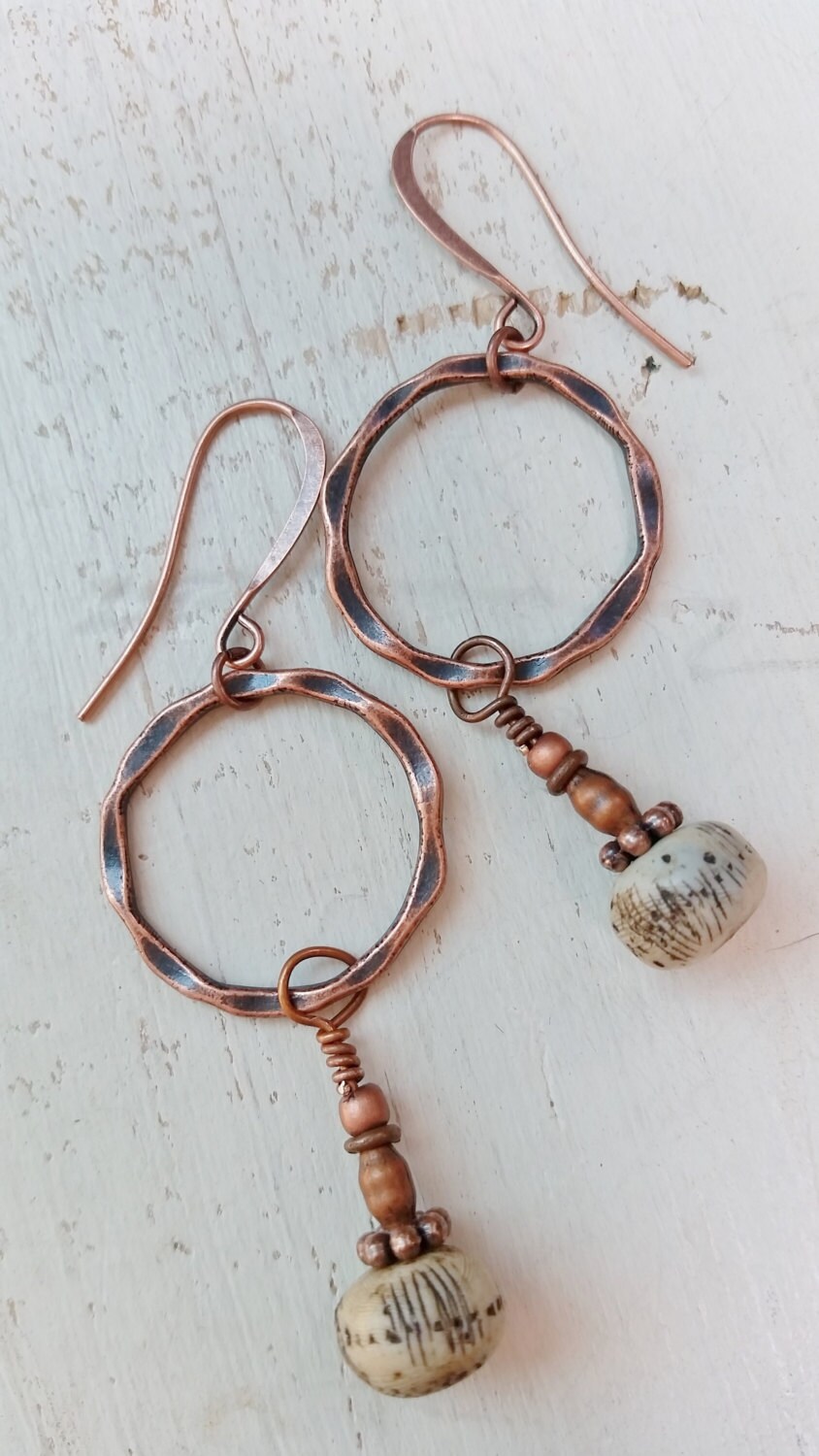 Handmade Faux Ivory Pebble Artifact Dangle Earrings Antiqued - Etsy