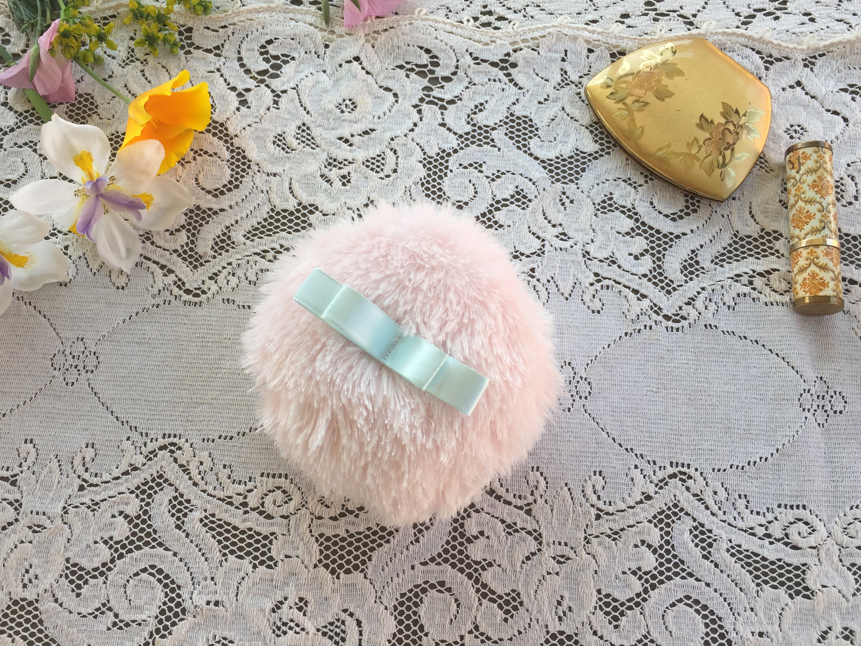 Faux Fur Vintage Style Powder Puff Retro Powder Puff ~ Pink