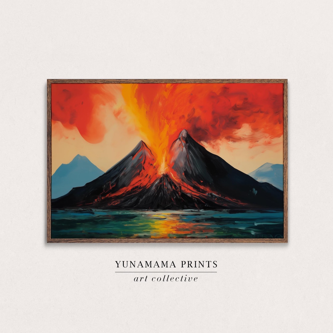 Volcano Painting Art Print Watercolor Art Oil Painting Art Abstract Art ...