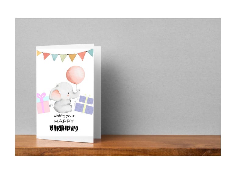 Printable Birthday Card Woodland Elephant Birthday Card Print at Home ...