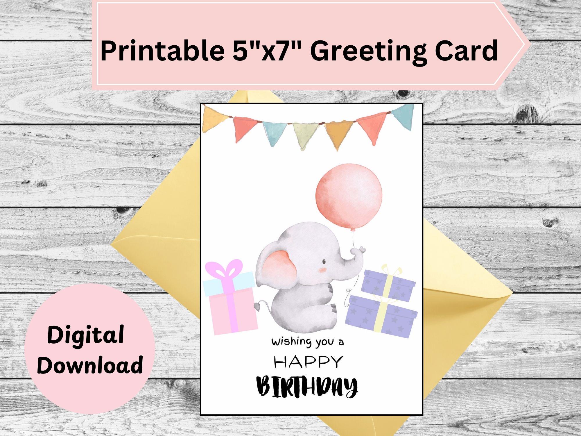 Printable Birthday Card Woodland Elephant Birthday Card Print at Home ...