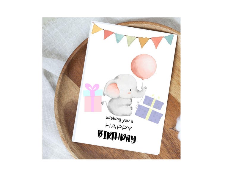 Printable Birthday Card Woodland Elephant Birthday Card Print at Home ...