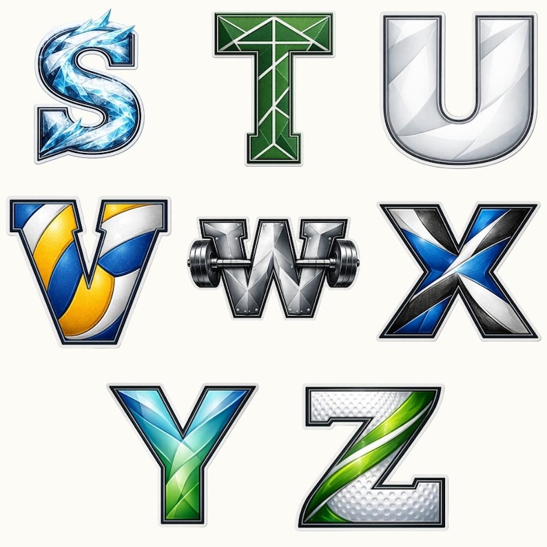 Sports Alphabet Clipart PNG Bundle, Athletic Letters A-Z, Sports Font ...