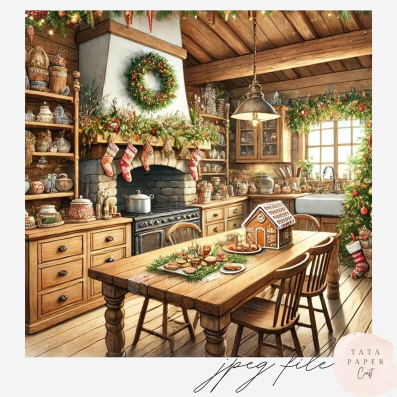 Rustic Christmas Kitchen Clipart Bundle | Holiday Farmhouse Kitchen ...