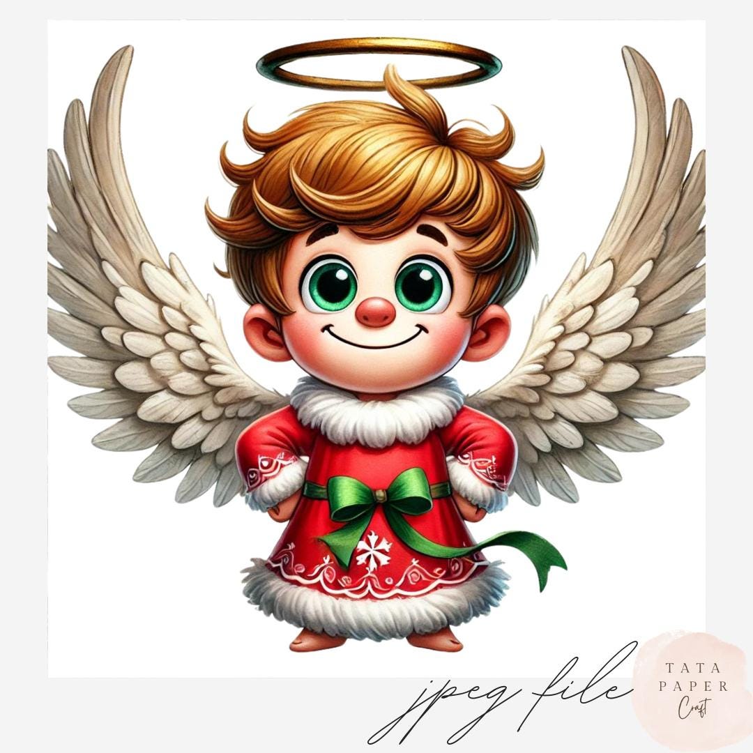 Funny Christmas Angel Clipart Bundle | Cute Cherub Cartoon Jpgs ...