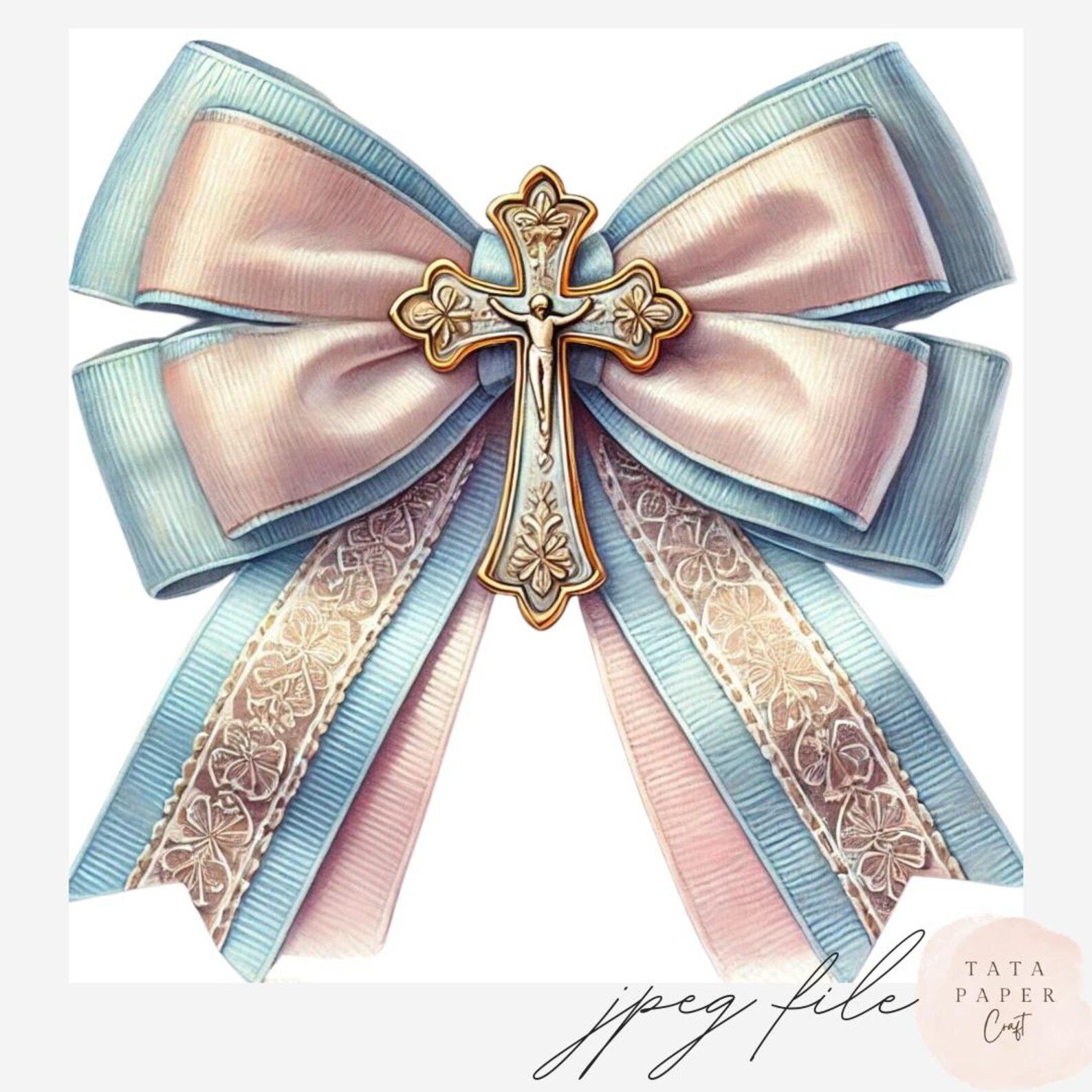 13 Coquette Christian Cross Bow Clipart | Pastel Pink & Blue Religious ...