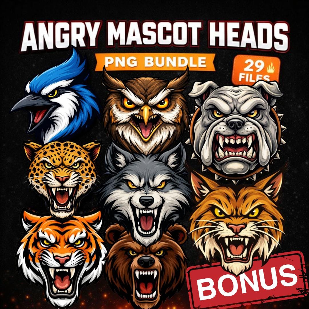 Angry Mascot Head Clipart | 29 PNG Logos + Team Names | Instant ...