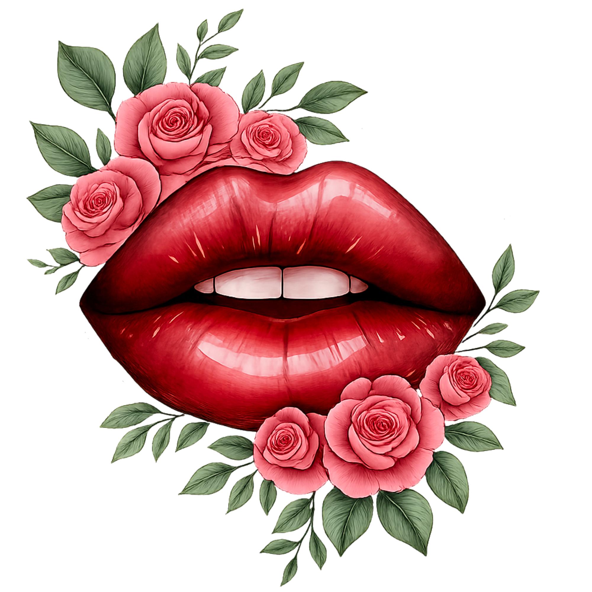 Red Lips With Roses PNG: Glam Valentine's Day Clipart (digital Download ...