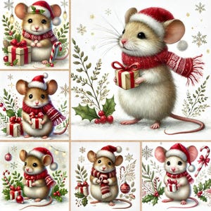 Christmas Mouse Clipart, 12 JPG Files, Cozy Cottagecore Rodent, Holiday ...