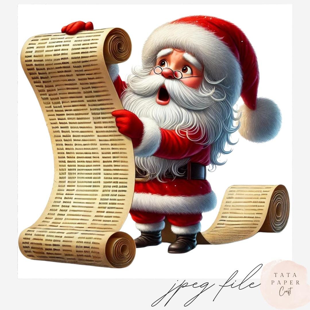 Funny Santa Checking Long List Clipart | 11 Shocked Santa Claus JPEG ...