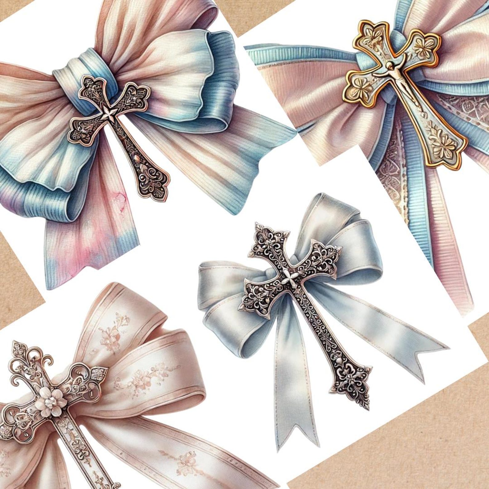 13 Coquette Christian Cross Bow Clipart | Pastel Pink & Blue Religious ...