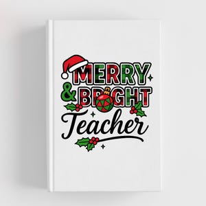Merry & Bright Teacher PNG | Christmas Plaid Sublimation Design ...