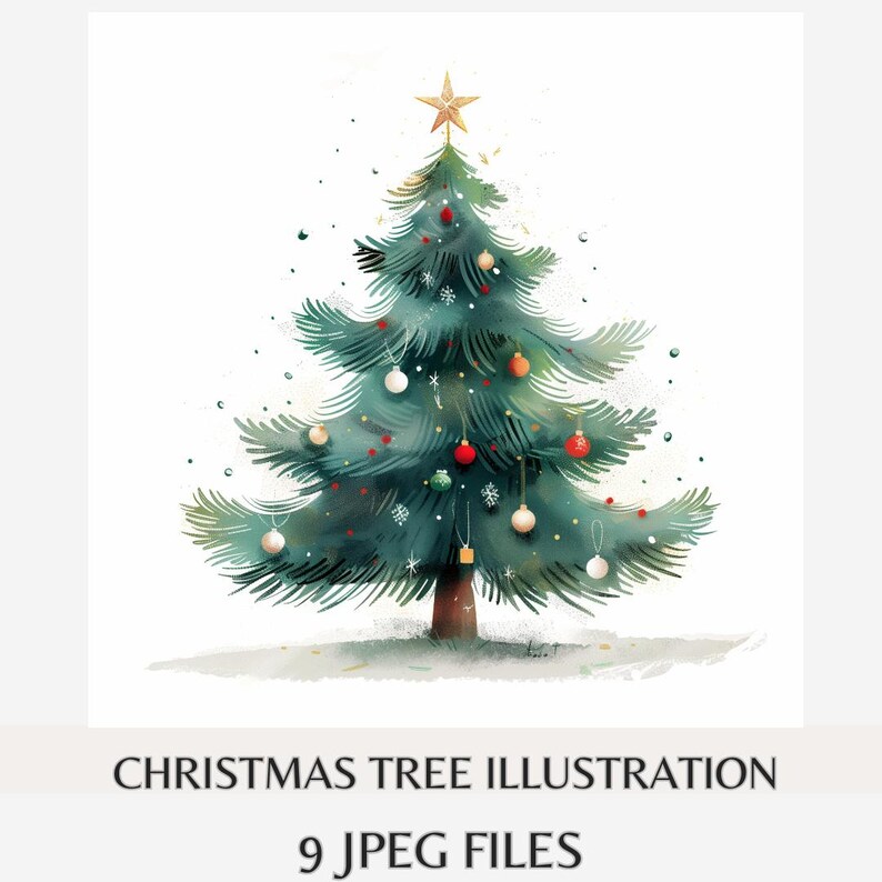 Christmas Tree Illustration Clipart, 9 JPG Files, Holiday Tree Clip Art ...