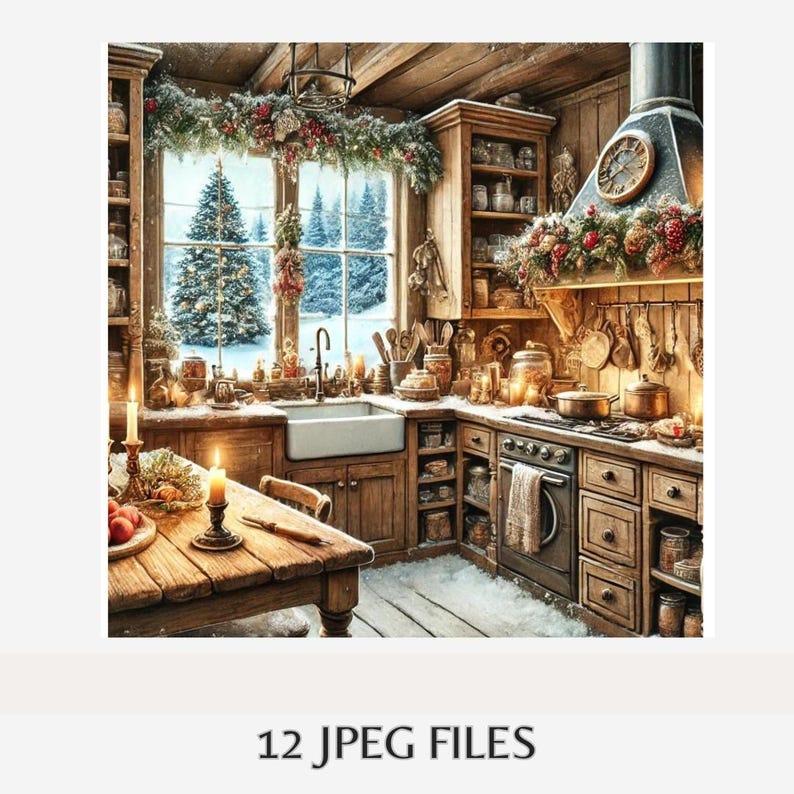 Rustic Christmas Kitchen Clipart Bundle | Holiday Farmhouse Kitchen ...