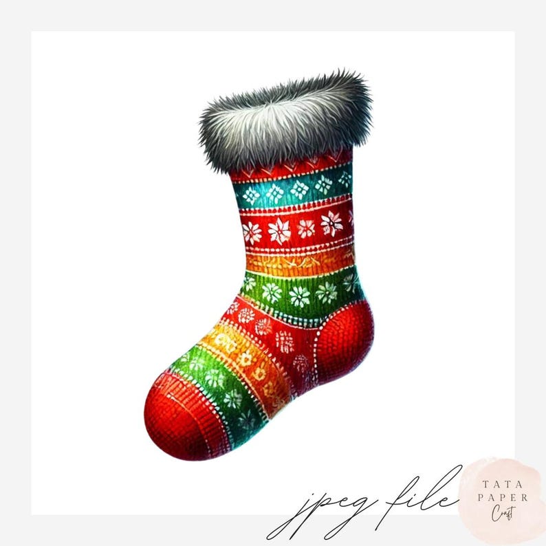 Smiling Holiday Socks Clipart, Whimsical Christmas Stockings for Cards ...