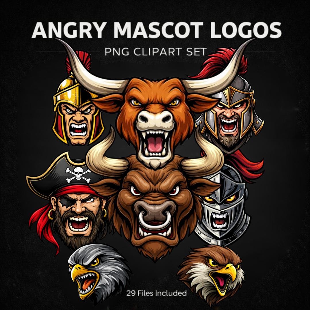 Angry Mascot Head Clipart | 29 PNG Logos + Team Names | Instant ...