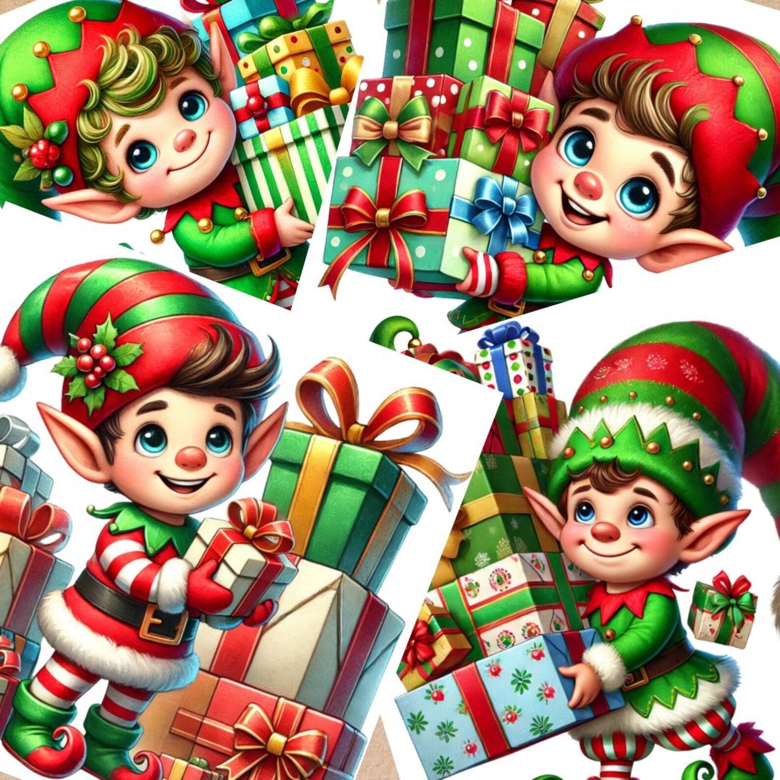 Christmas Elf With Gifts Clipart, 13 JPG Files, Santa's Helper Clip Art ...