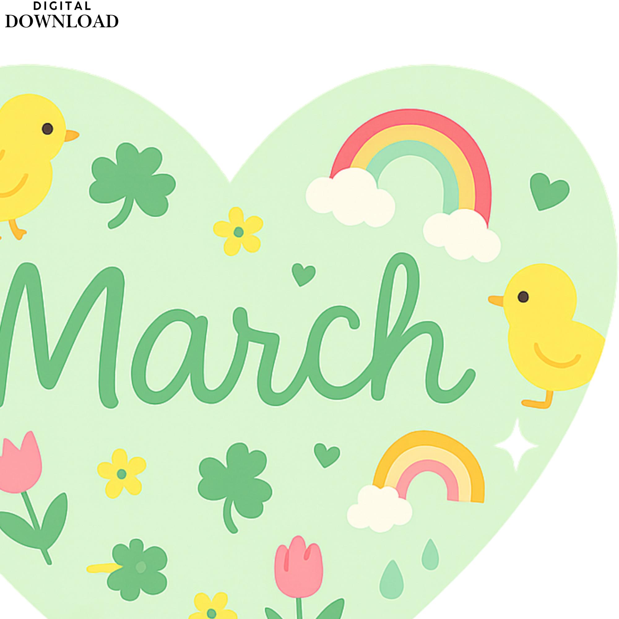 March PNG Art | Spring Heart With Shamrocks, Rainbows & Tulips | St ...
