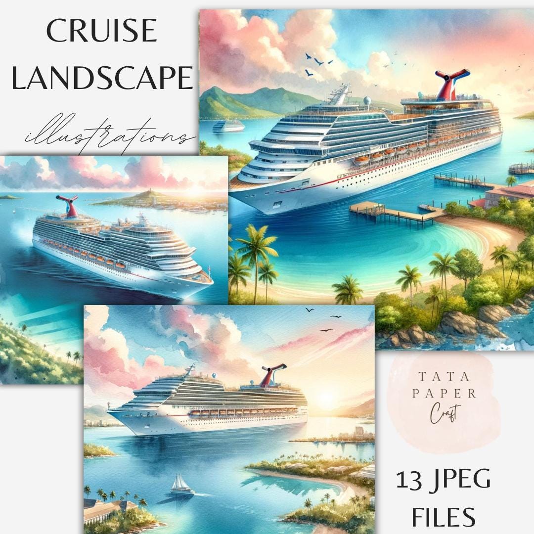 Cruise Ship With Ocean Landscape Printable Clipart of Scrapbook Papers ...
