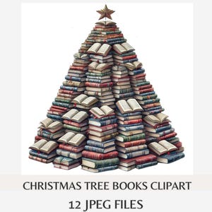 Christmas Tree Book Clipart | 12 JPEG Files | Holiday Book Stack Trees ...