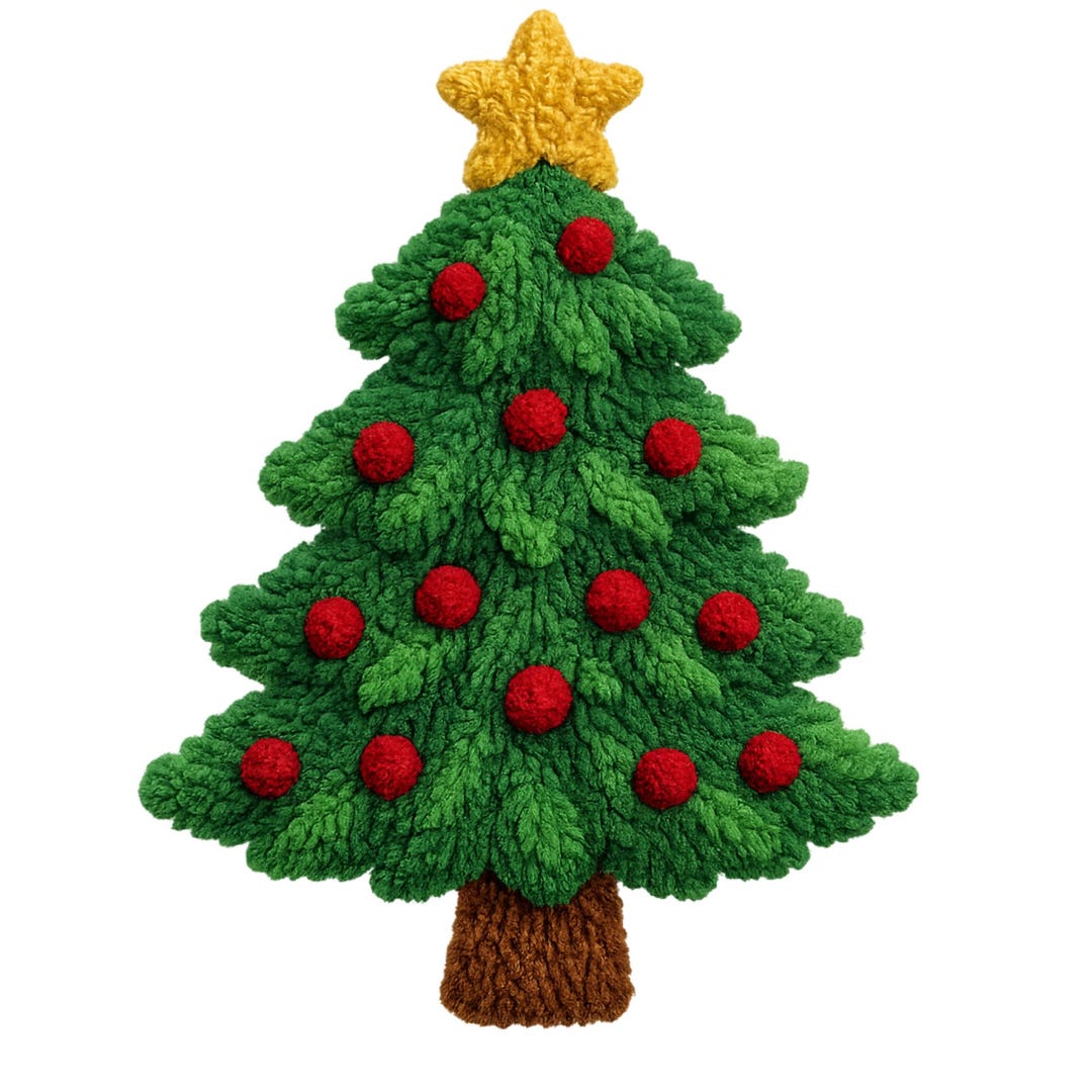 Tufted Christmas Tree PNG Patch With Red Ornaments & Star – Chenille ...