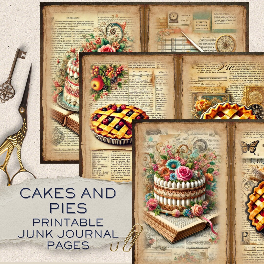 Vintage Bakery Junk Journal Kit, Dessert Ephemera Printables, Cakes and ...
